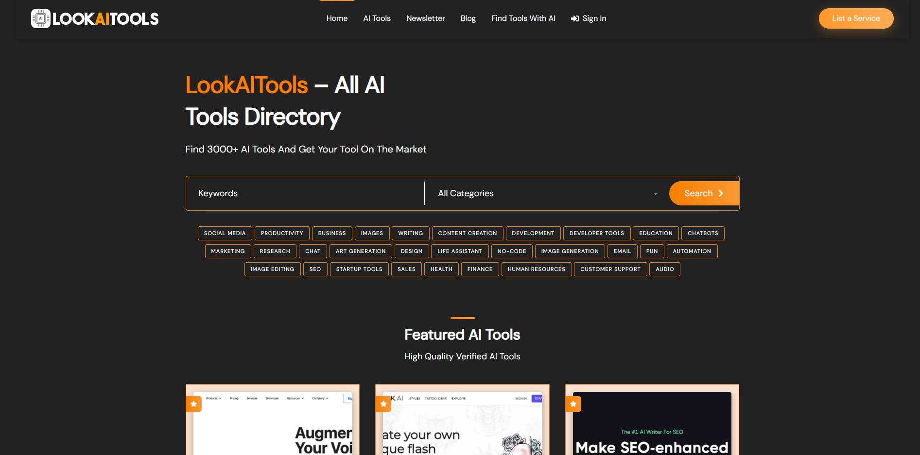 An AI Tools directory with over 3000+ AI Tools listed - LookAITools